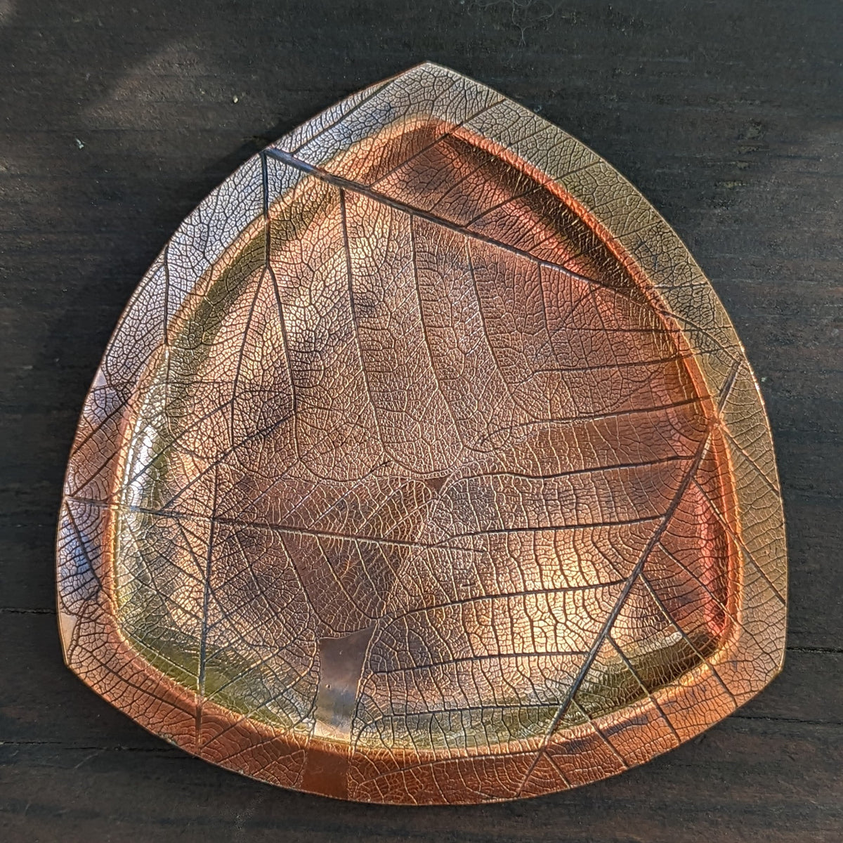 Copper Trinket Dish - Trillion with leaf pattern